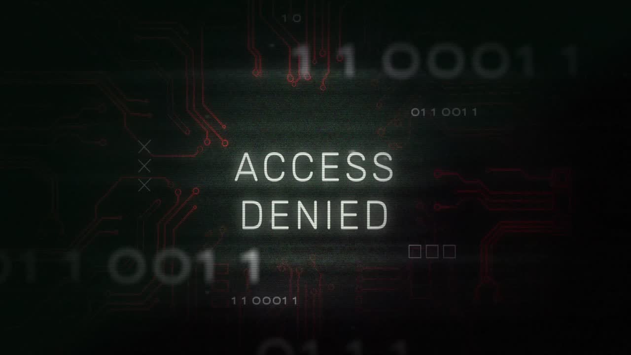 Animation of interference over access denied text, data processing and computer circuit board ...