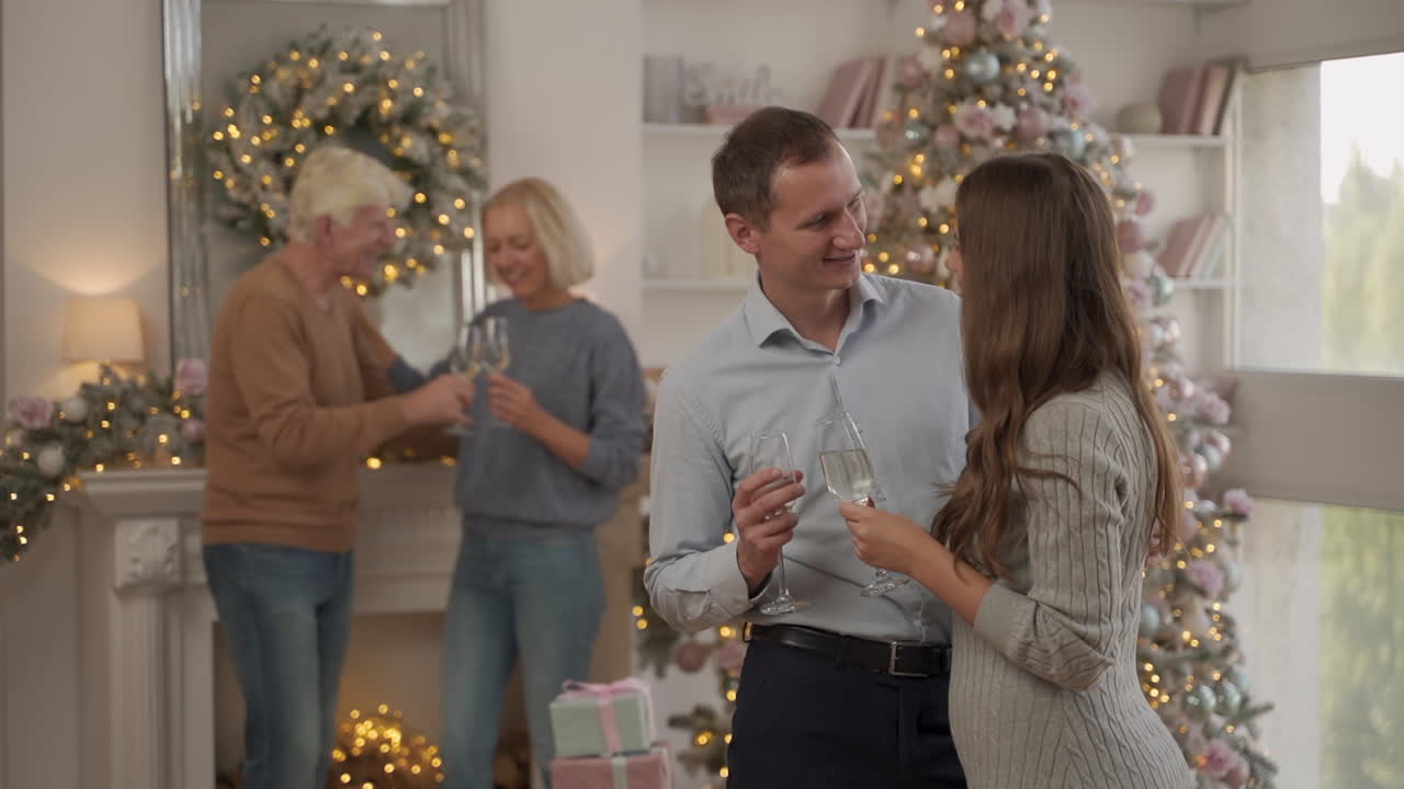 Free stock video - Two generations of couples celebrating christmas at home