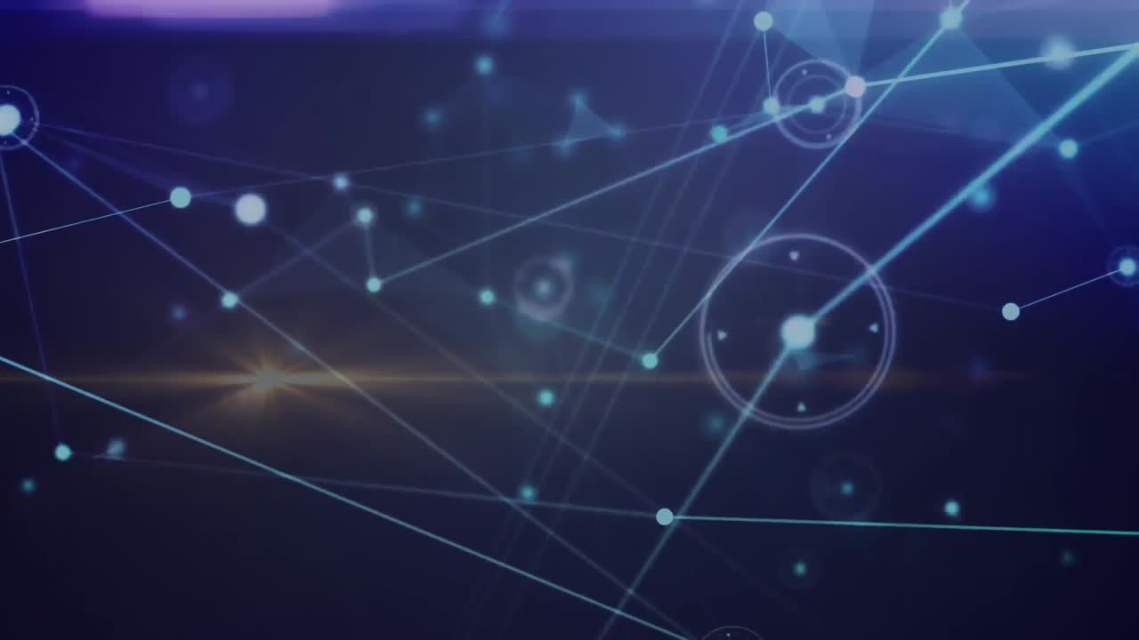 Animation Of Connected Dots Forming Shapes Over Lens Flares Against ...