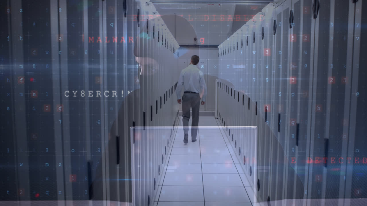 Premium stock video - Animation of cyber attack warning over hacker and ...