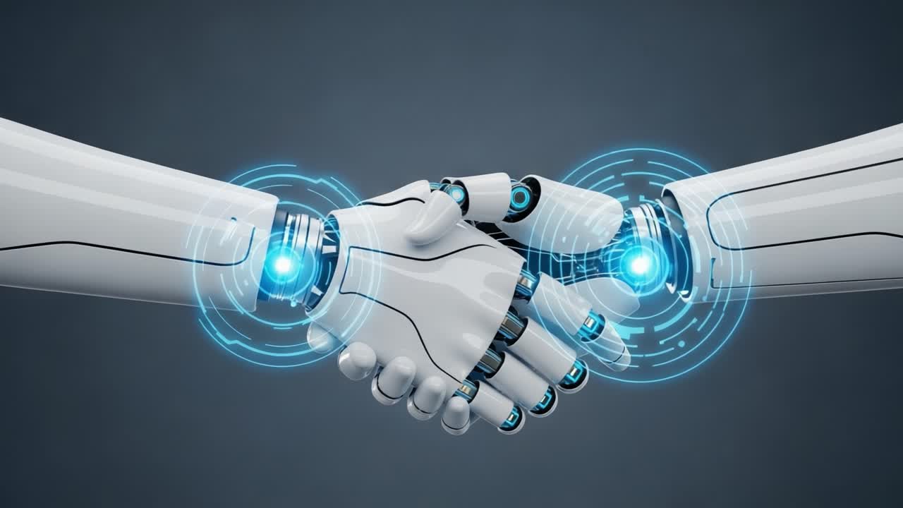 A Futuristic Depiction of Two Robotic Hands Engaged in a Symbolic ...