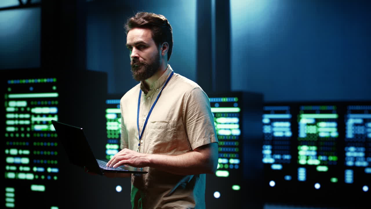 Premium stock video - Programmer doing server examination