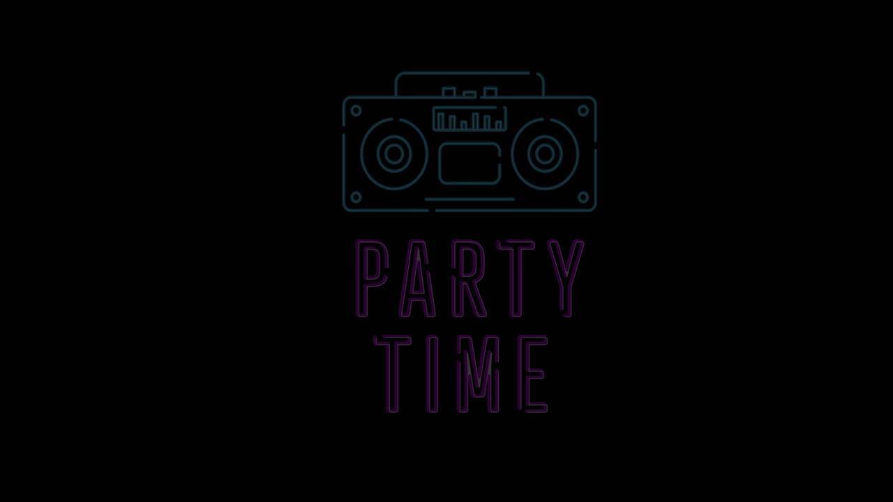 Premium stock video - Animation of neon party time and retro radio on ...