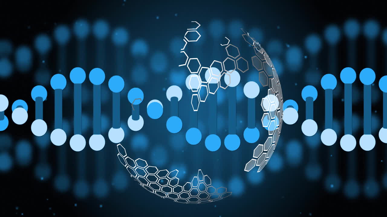 DNA strand and hexagonal patterns, scientific data animation | Premium ...