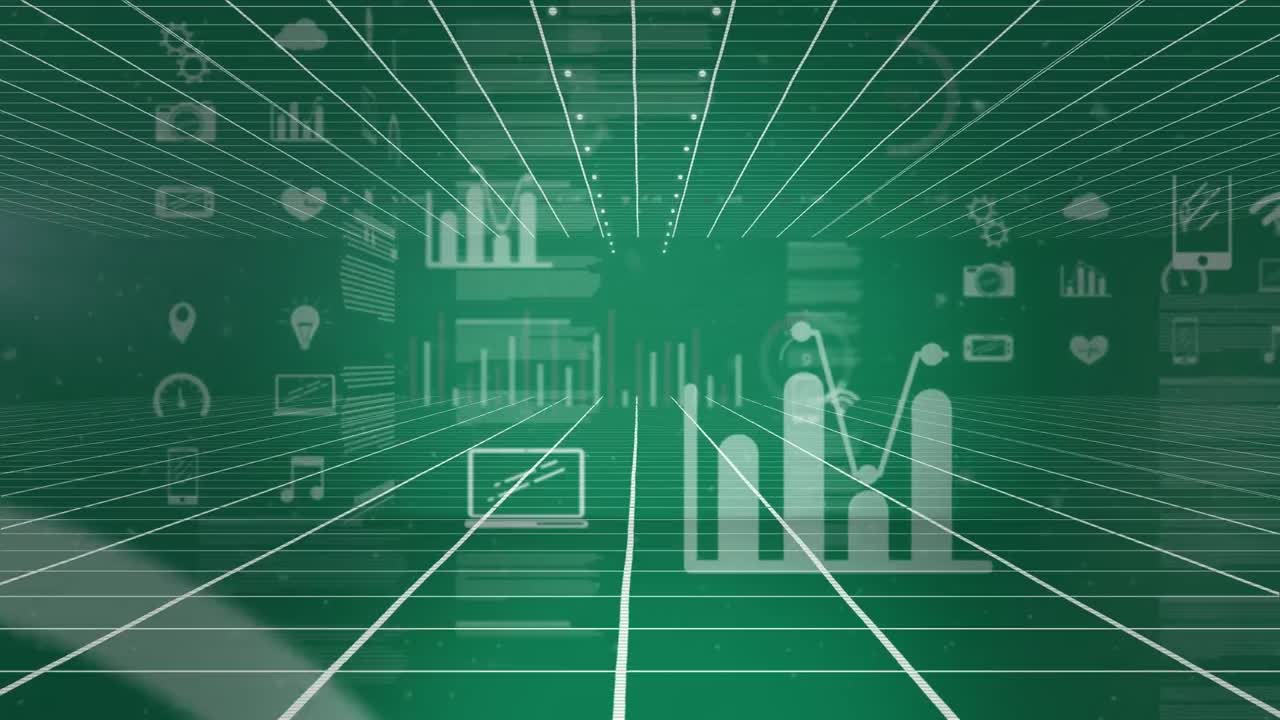 Premium stock video - Animation of diverse data and graphs over green ...