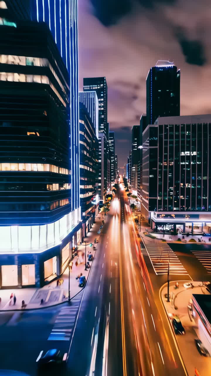 City Skyline at Night with Time-Lapse Traffic | Premium Stock Video Footage