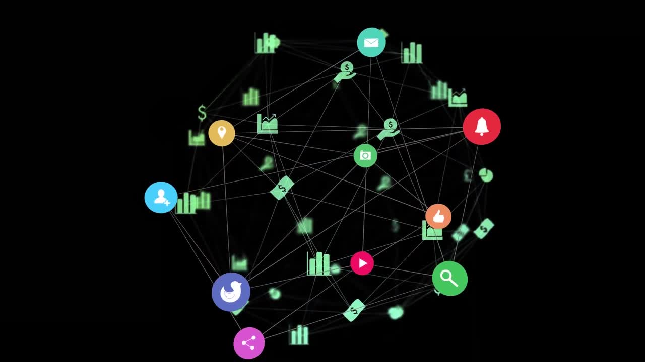 Network of digital icons against black background | Premium Stock Video ...