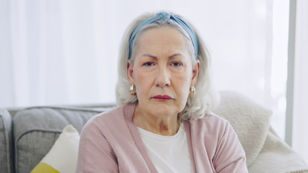 Sad, Face And A Senior Woman On The Sofa Free Stock Video Footage ...