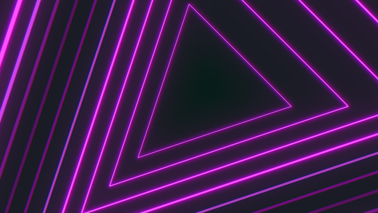 Premium stock video - Purple neon triangles in vertigo on black gradient