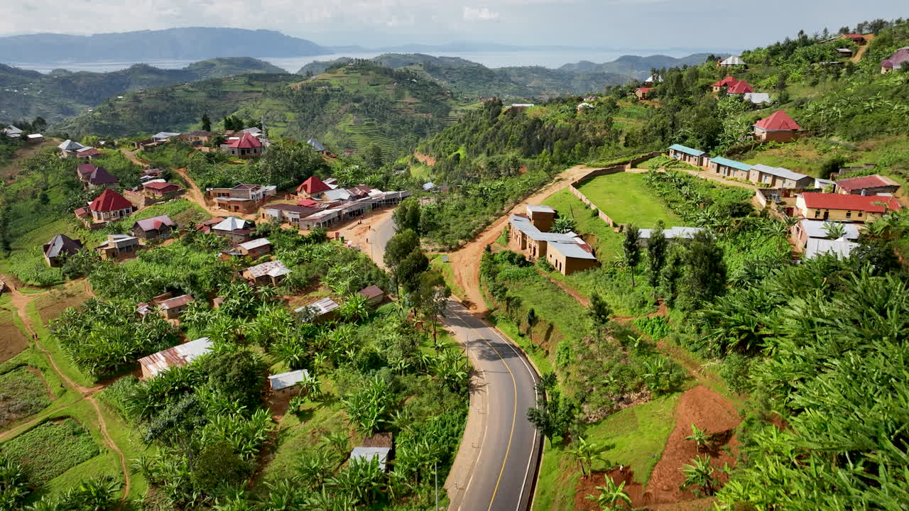 High Drone Shot Of Mountain Side Two Lane Road In Rwanda Free Stock ...