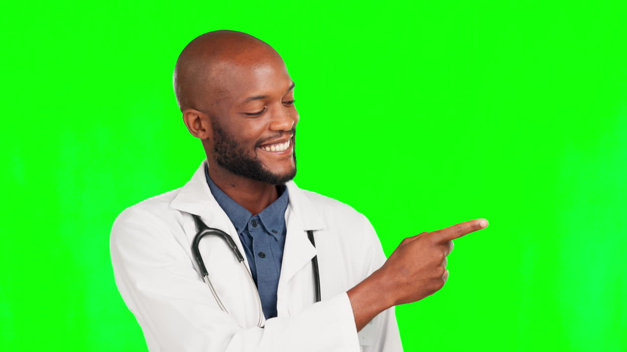 Premium stock video - Green screen doctor, face and black man point