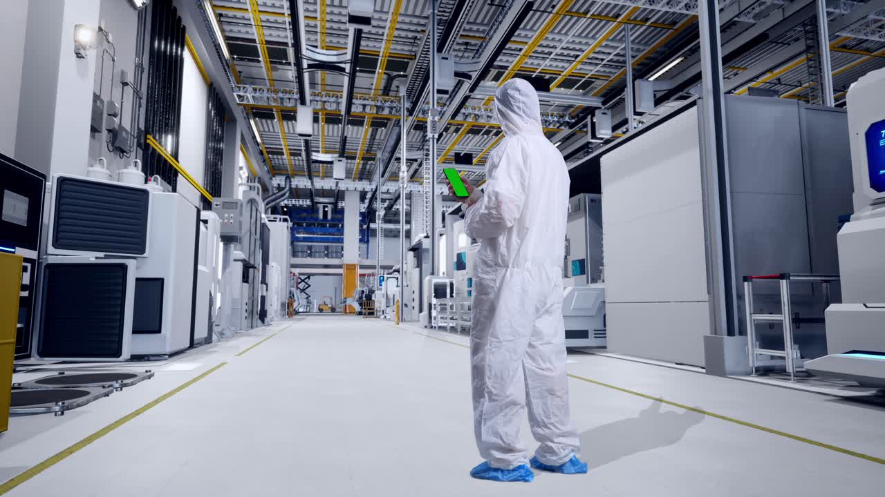 Full Body Back View Of Asian Male Scientist Use Mock Up Green Screen ...