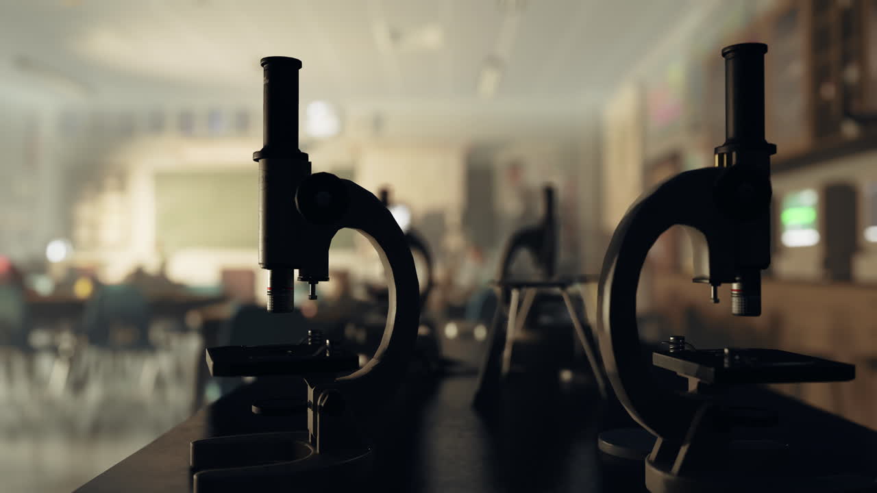 Premium stock video - Microscopes in a science lab