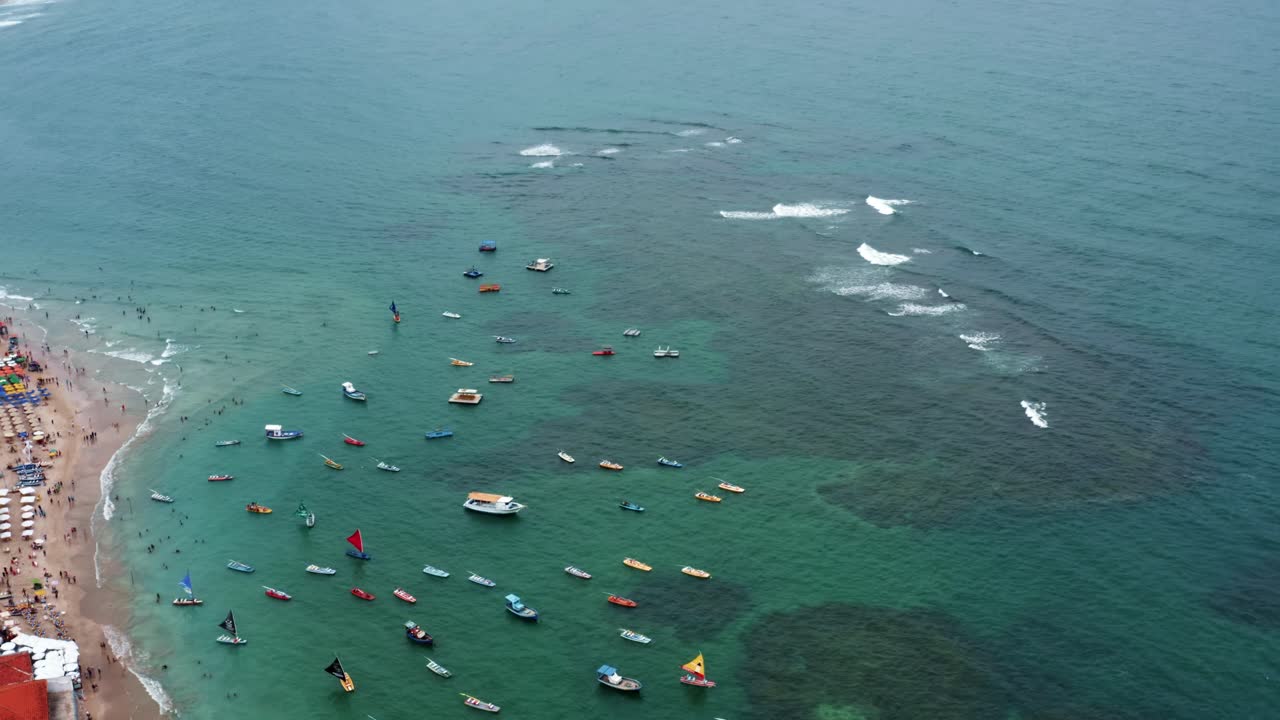 Descending aerial drone wide shot of the Porto de Galinhas or Chicken ...