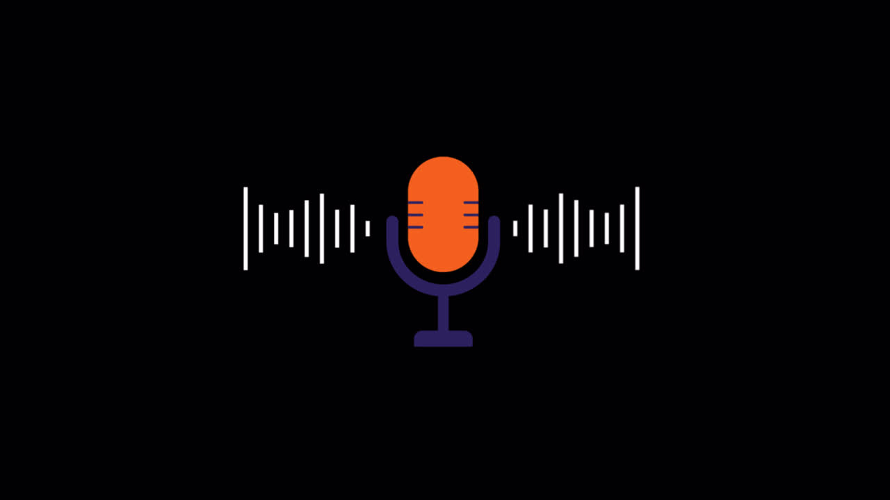 Animated Microphone with Pulsing Sound Waves on Black Background ...