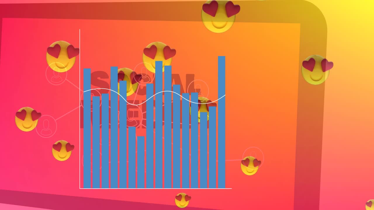 Animation of data processing over emoji icons and network of ...