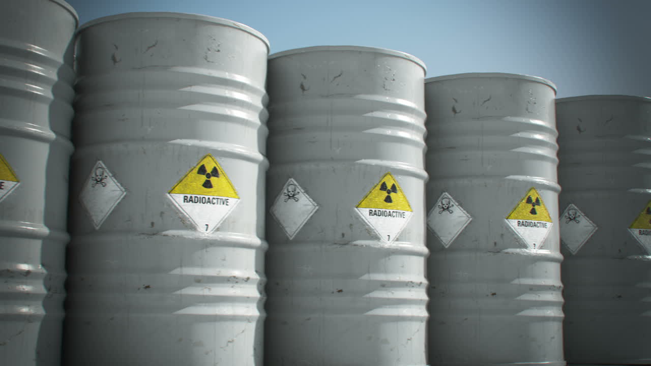 Premium stock video - Close-up of radioactive waste drums