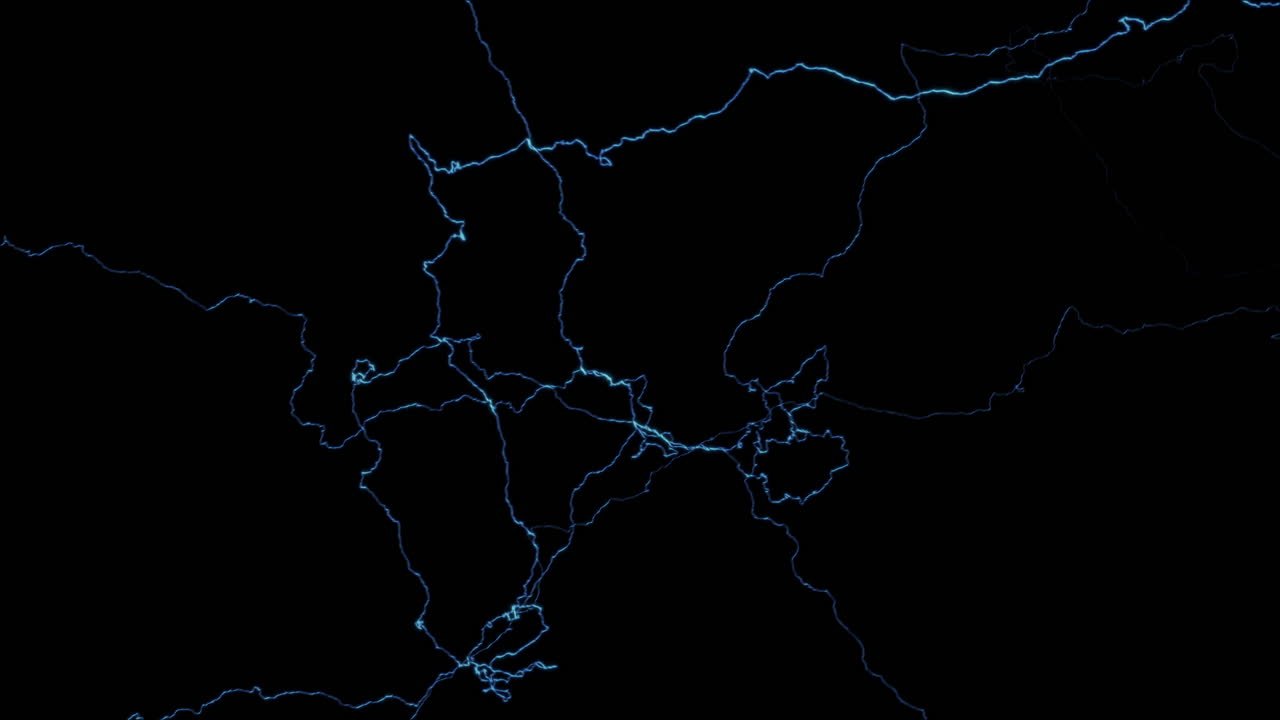Animation electric rays giving off energy towards a center on a black ...
