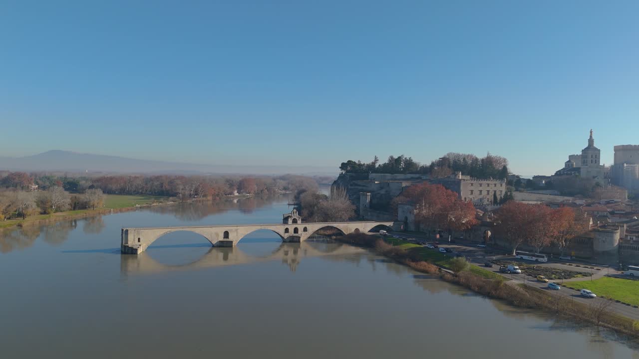 Avignon bridge and palais des papes winter vista - aerial panoramic ...