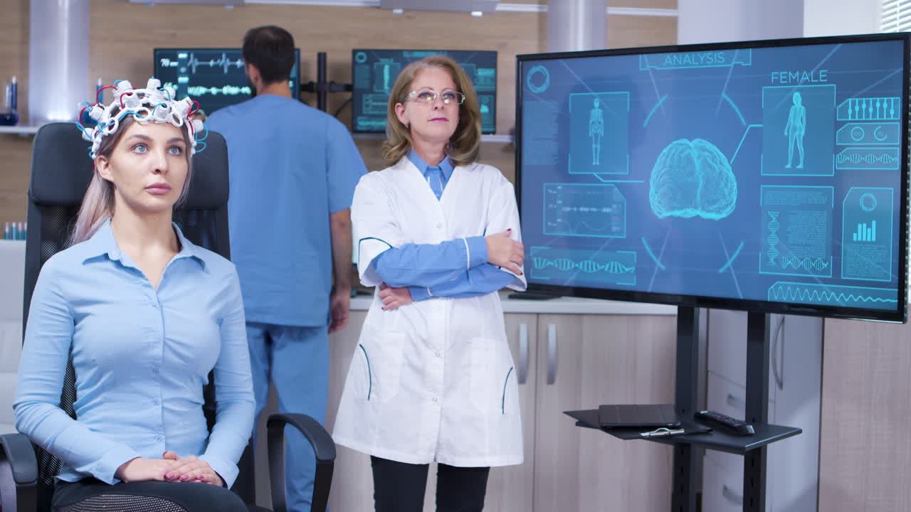 Female Doctor In Brain Activity Making Hand Gestures Free Stock Video ...