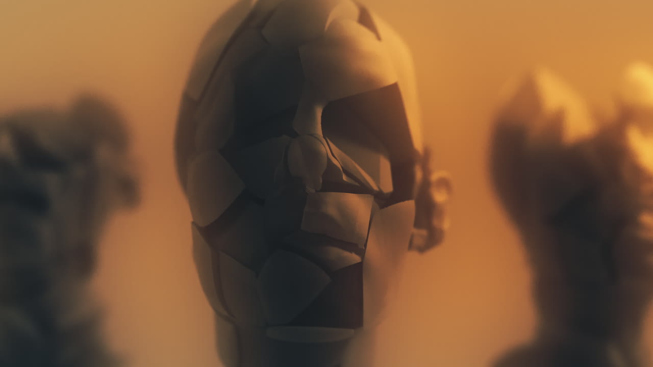 Crushed android heads on spikes on the yellow background | Premium ...