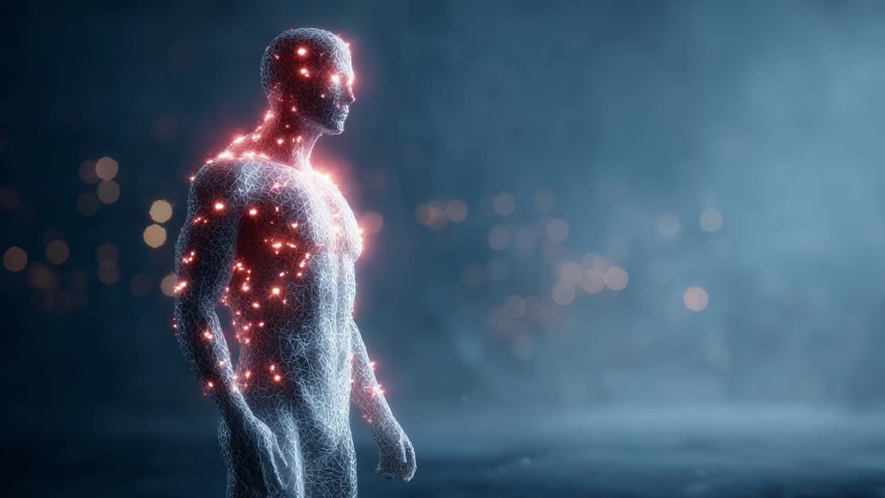 A Glowing Human Figure Representing Technology and Connection in a ...