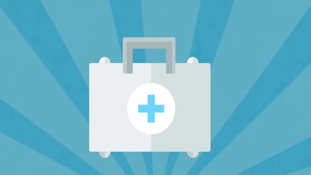 Digital Animation Of Briefcase Icon With Medical Symbol Against Blue ...