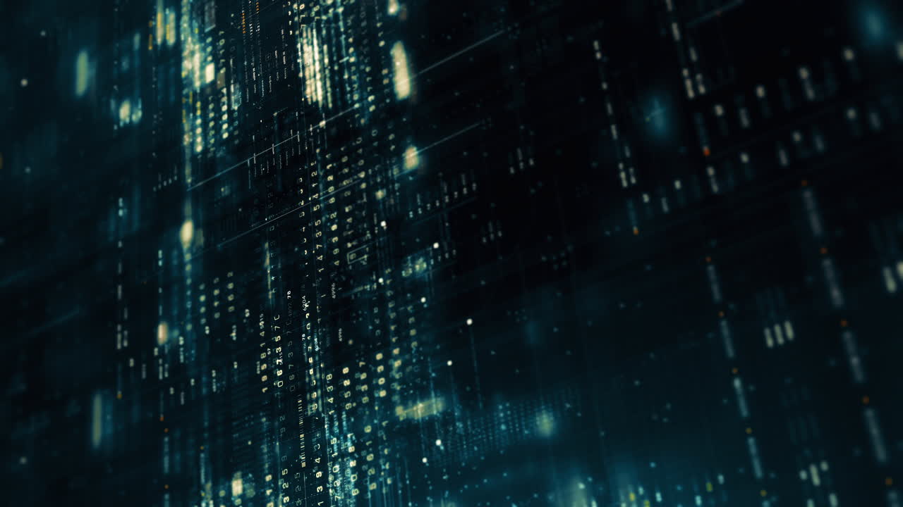 Premium stock video - Vertical format: advanced data matrix simulation with a dynamic and ...