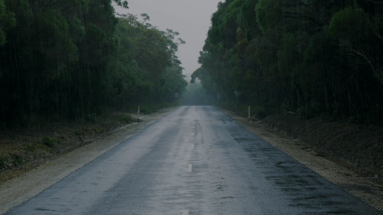 View down old country road during rain storm, rainy weather Premium ...