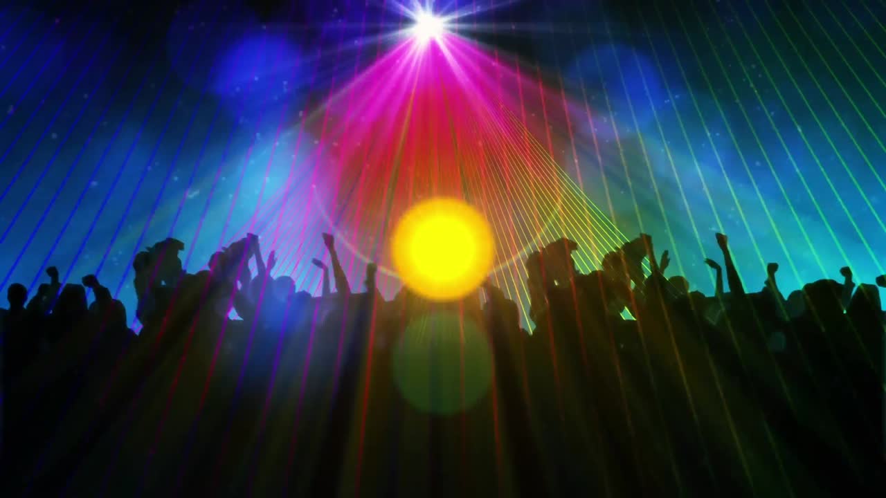 Animation Of People Dancing In Club Music Venue With Glowing Spotlights ...