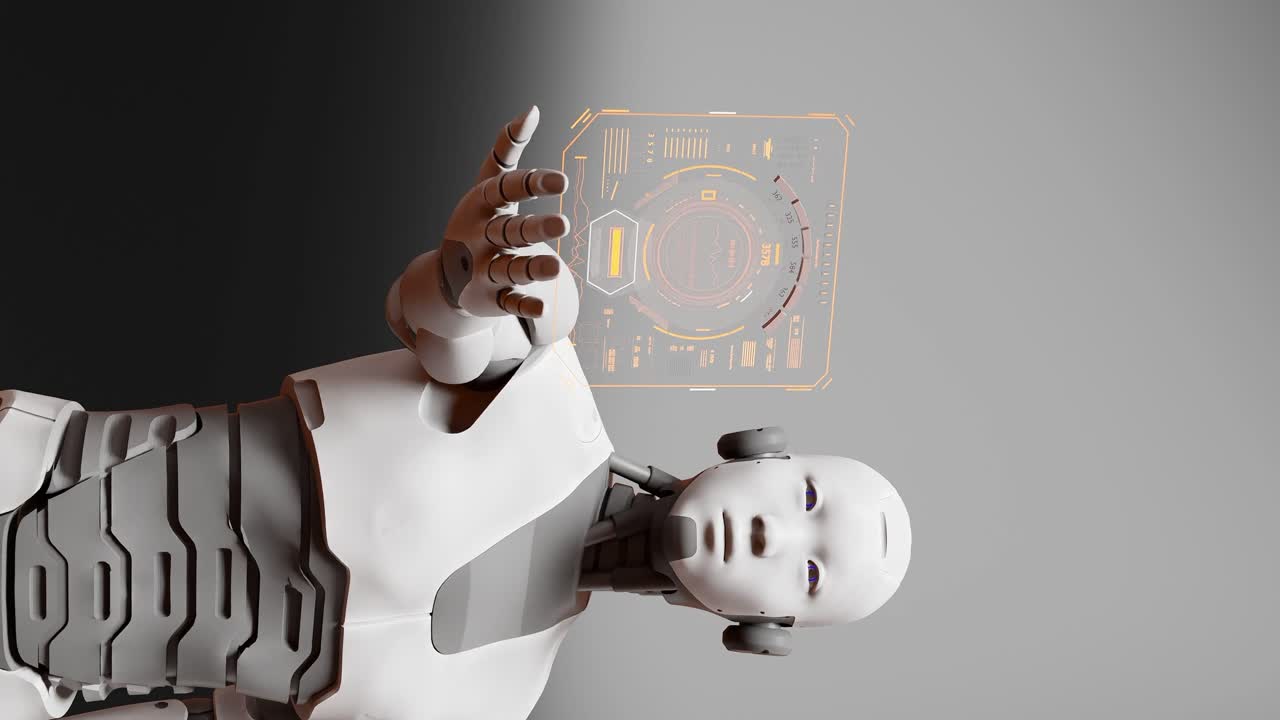 Premium stock video - Robot prototype cyborg holding on palm hand ...