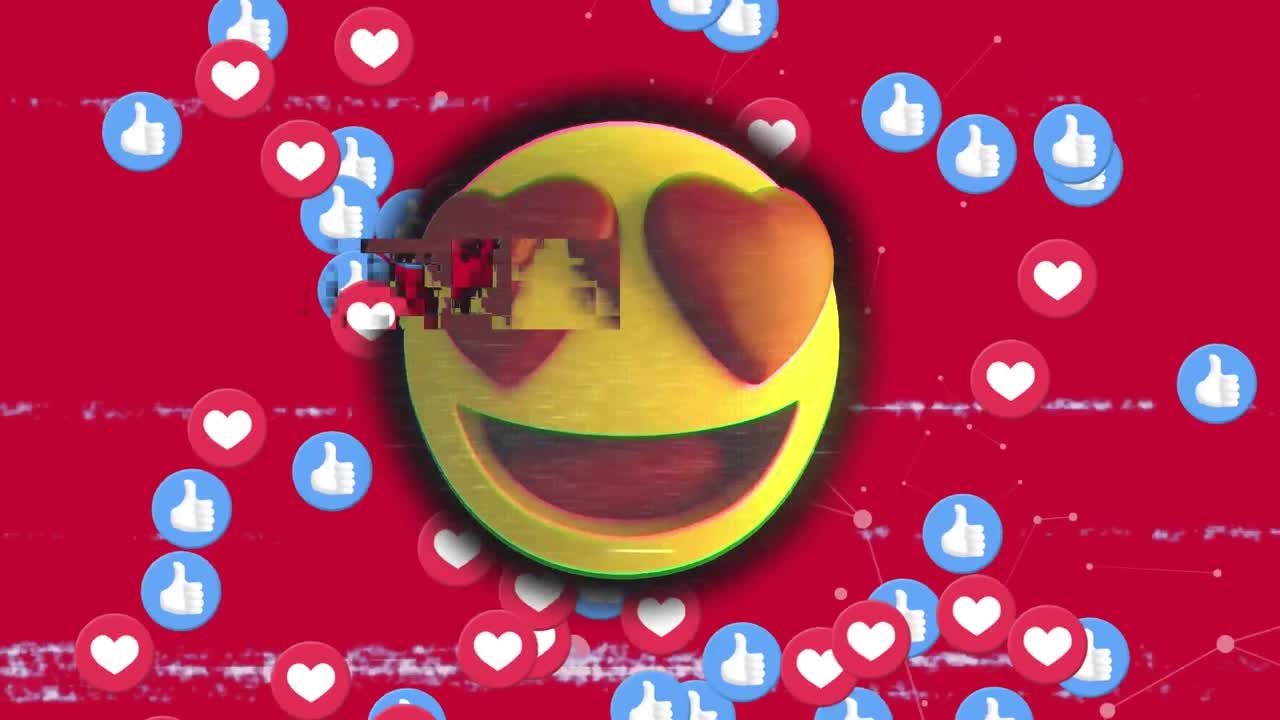 Premium stock video - Animation of interference over emoji icons on red ...