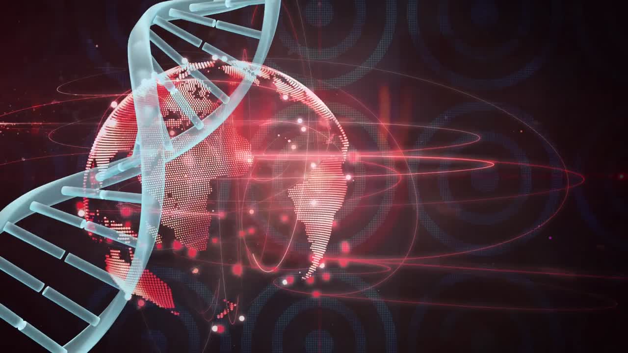 Premium stock video - Animation of dna rotating over globe on black ...