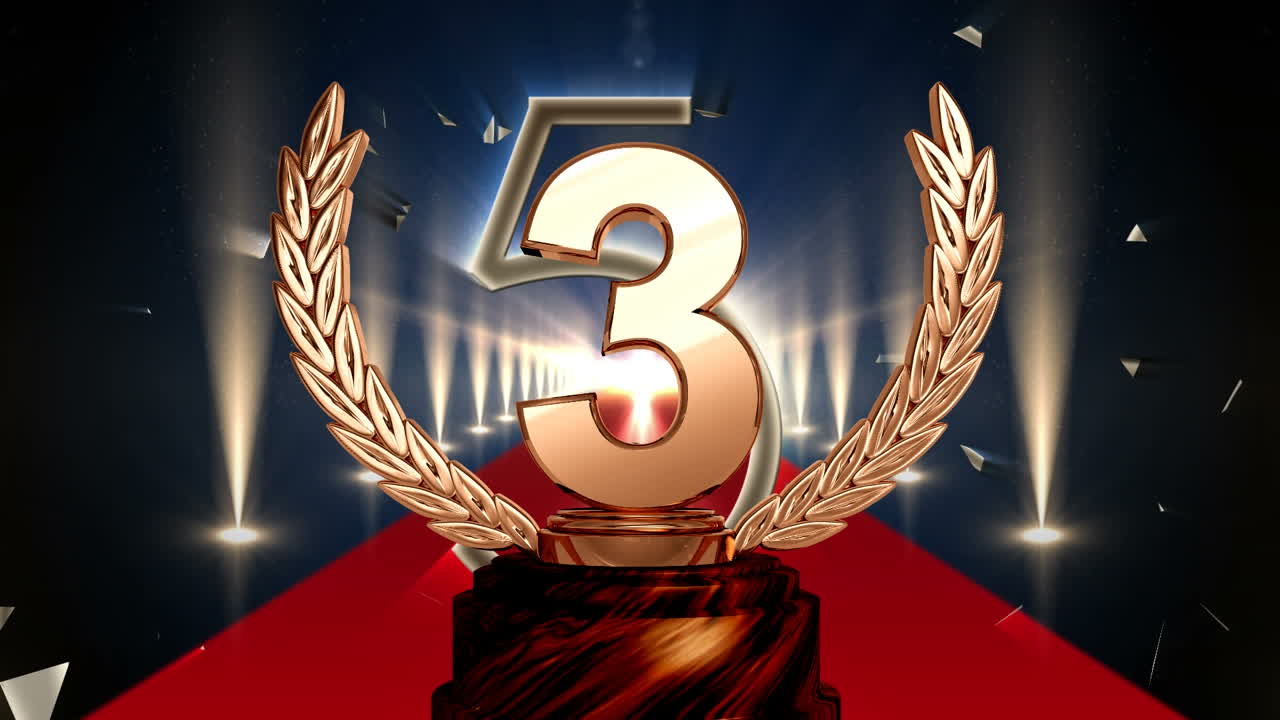 animation of third place award trophy at floodlit red carpet winners ...
