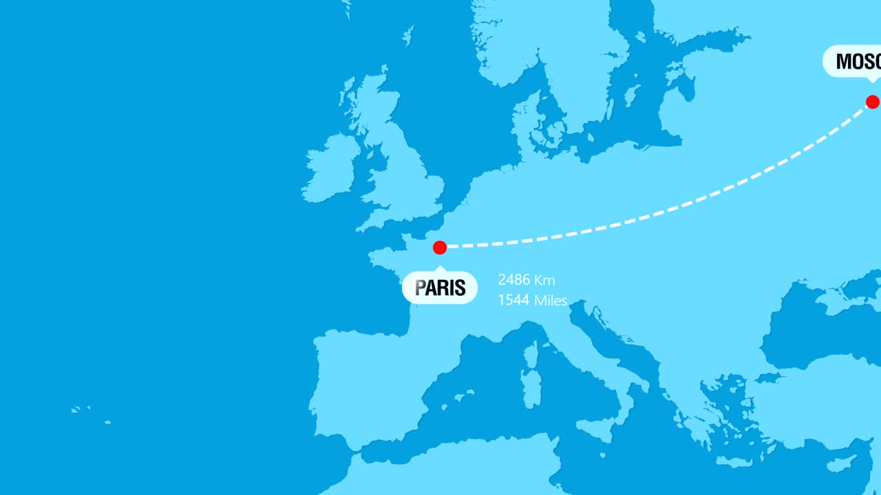 Moscow to Paris Flight Travel Route | Premium Stock Video Footage