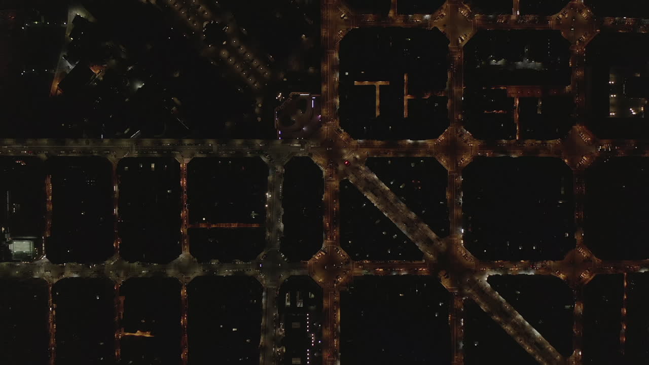 Overhead View Of Street Network In Night City. Illuminated Streets In ...