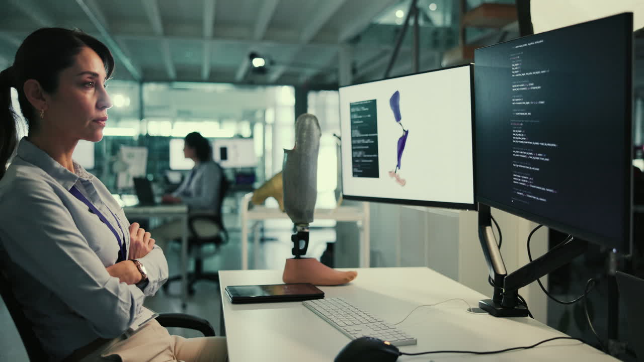 A female engineer working on code for a prosthetic leg | Premium Stock ...