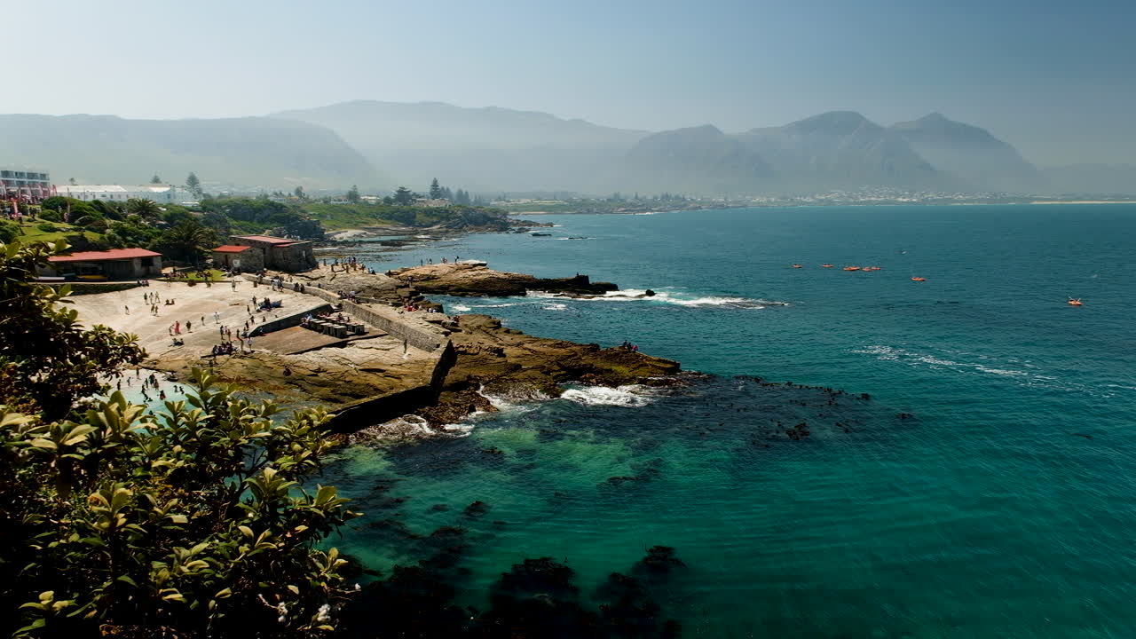 High angle view of iconic hermanus old harbour Premium Stock Video Footage