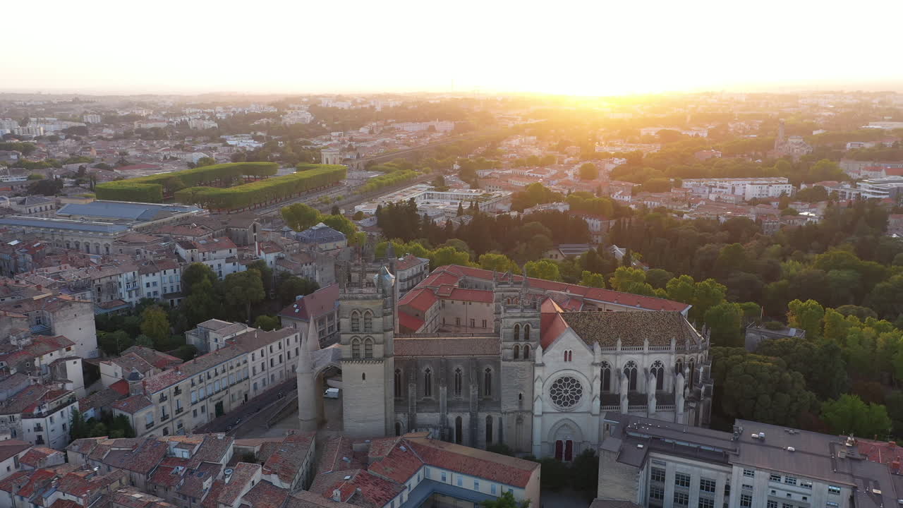 Free stock video - Sunset over montpellier peyrou park cathedral church ...