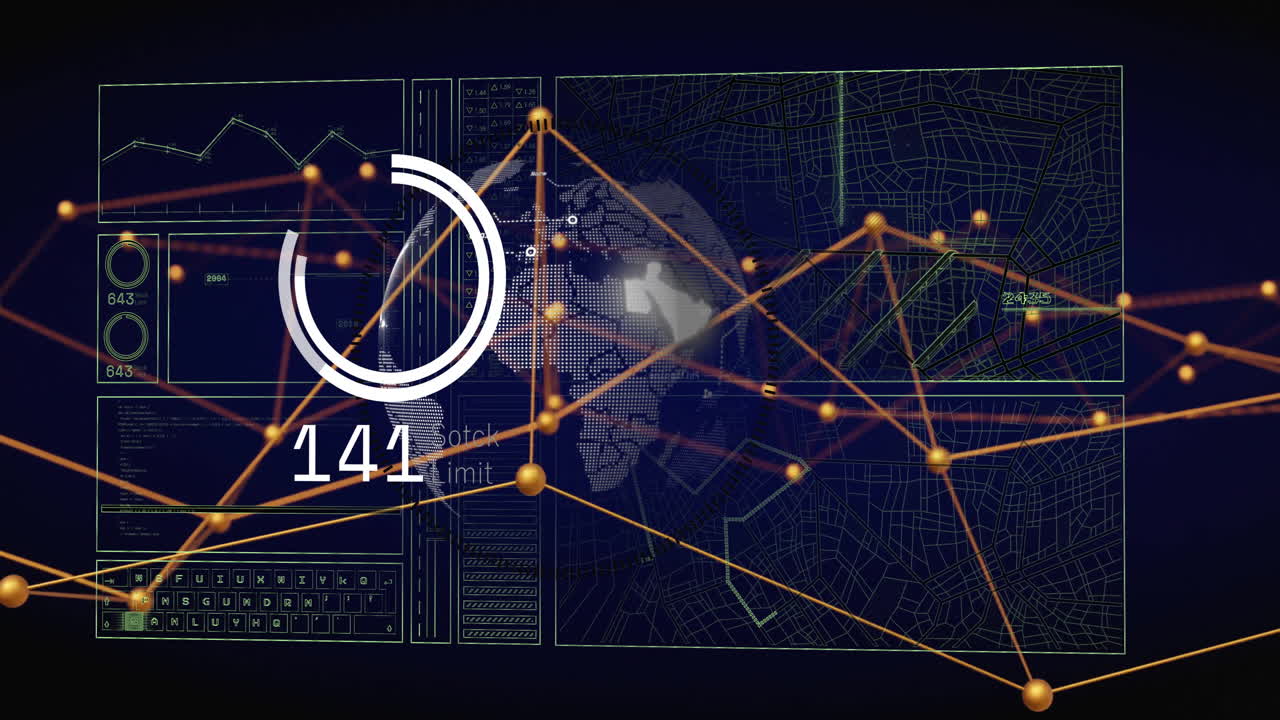 Premium stock video - Data visualization animation over world map and graphs with numerical ...