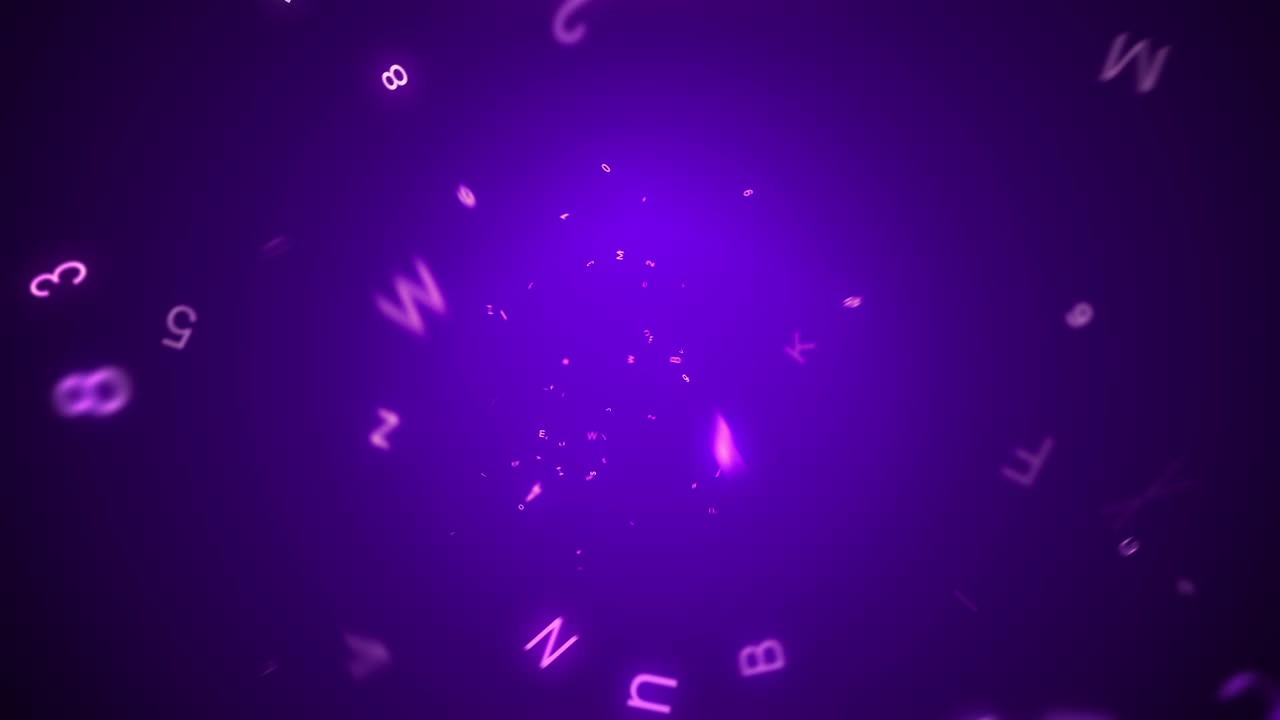 Animation of floating English letters and numbers. The background color ...