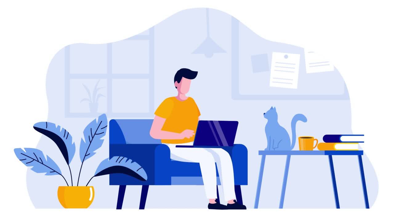 Premium stock video - Working remotely man distant work 2d flat ...