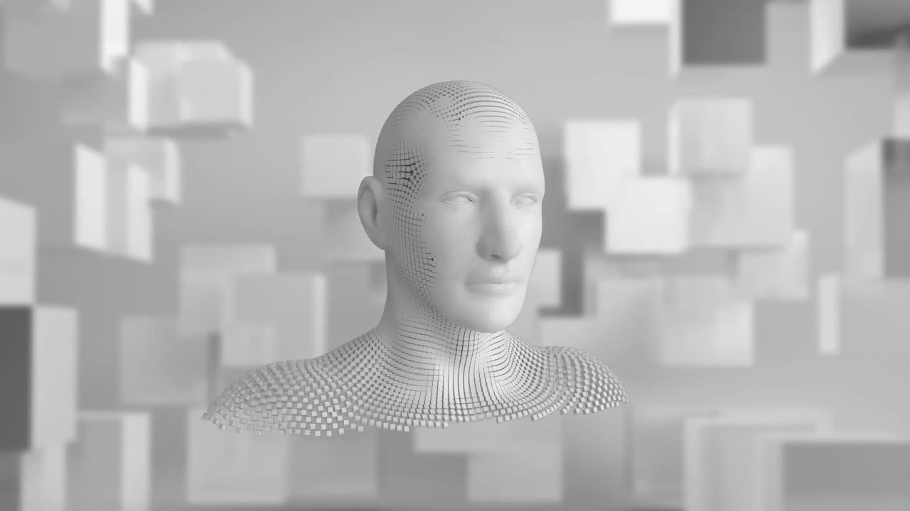 Premium stock video - Moving human bust on grey background