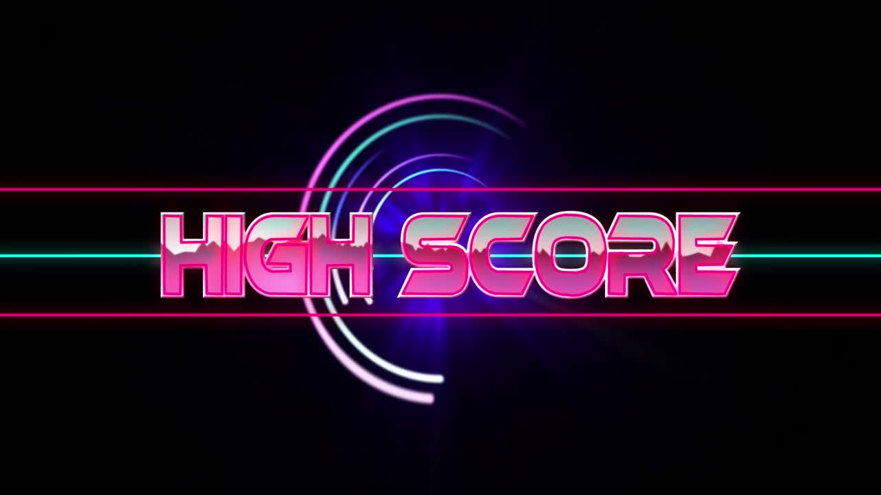 Animation Of High Score Text In Lines Over Illuminated Circles And Lens ...
