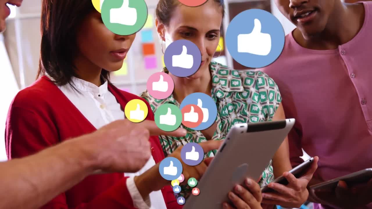 Premium stock video - Animation of multiple like icons floating over ...