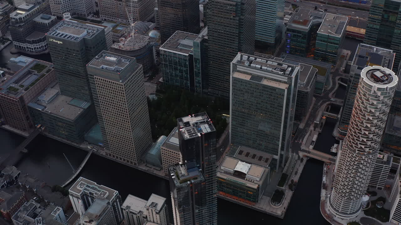 Slide And Pan Footage Of Downtown Skyscrapers. Modern Futuristic ...