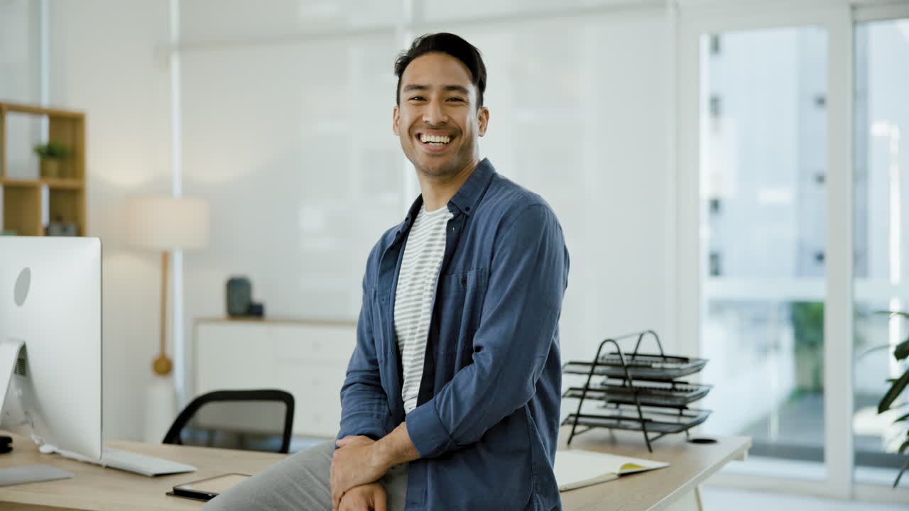 Smiling Man in Modern Office | Premium Stock Video Footage