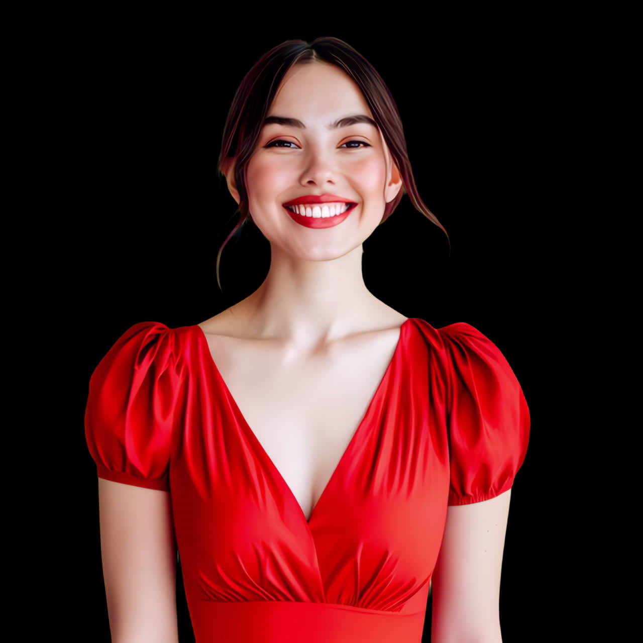 Elegant woman in red dress animation isolated asset, transparent 4K ...