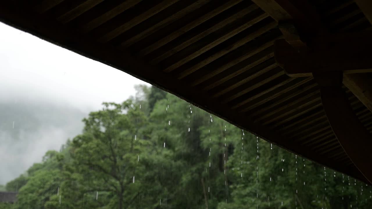 Premium stock video - Raining outside with a close look at water coming ...
