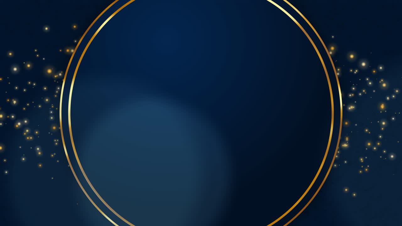 Golden rings on blue background with shiny particles. Animated looping ...